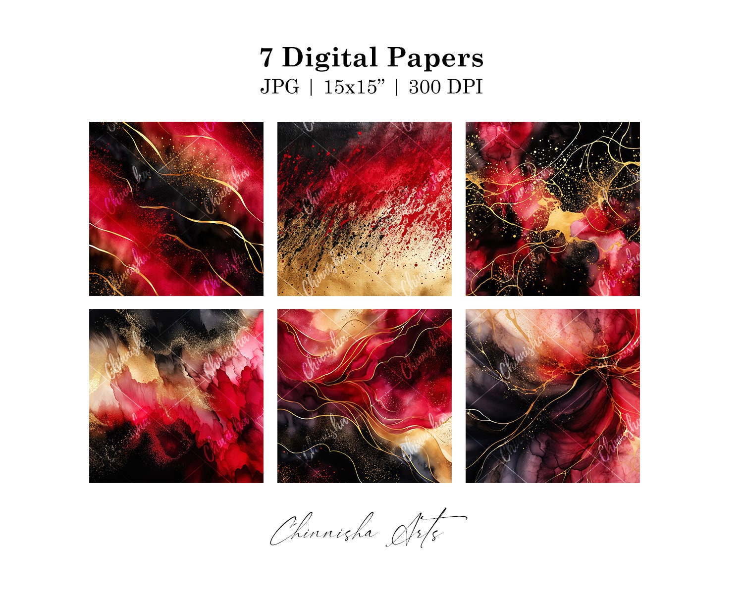 Watercolor Black & Red Digital Paper, Abstract Red and Black ...