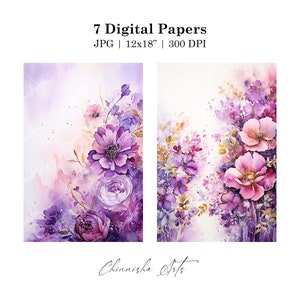 Watercolor Purple Floral Digital Paper, Abstract Purple Flower ...