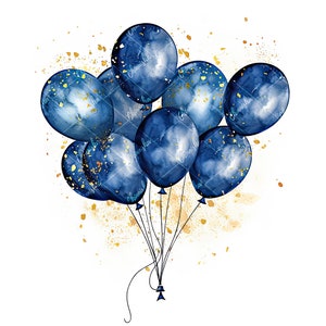 Watercolor Balloons Clipart, 8 Jpgs, Commercial Use, Dark Blue and Gold ...