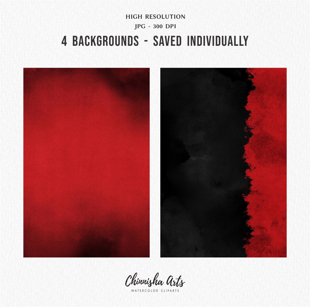 Watercolor Black and Red Digital Papers, Abstract Digital Backgrounds ...