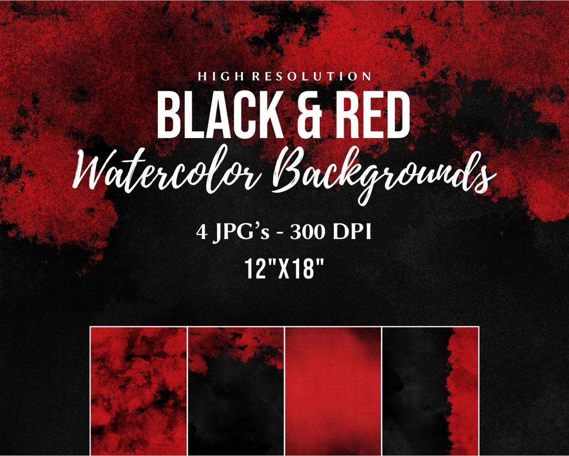 Watercolor Black and Red Digital Papers Abstract Digital - Etsy
