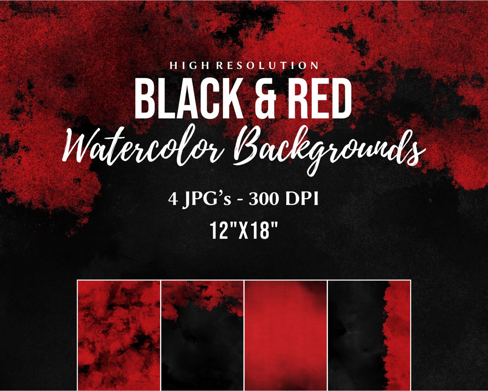 Watercolor Black and Red Digital Papers, Abstract Digital Backgrounds ...