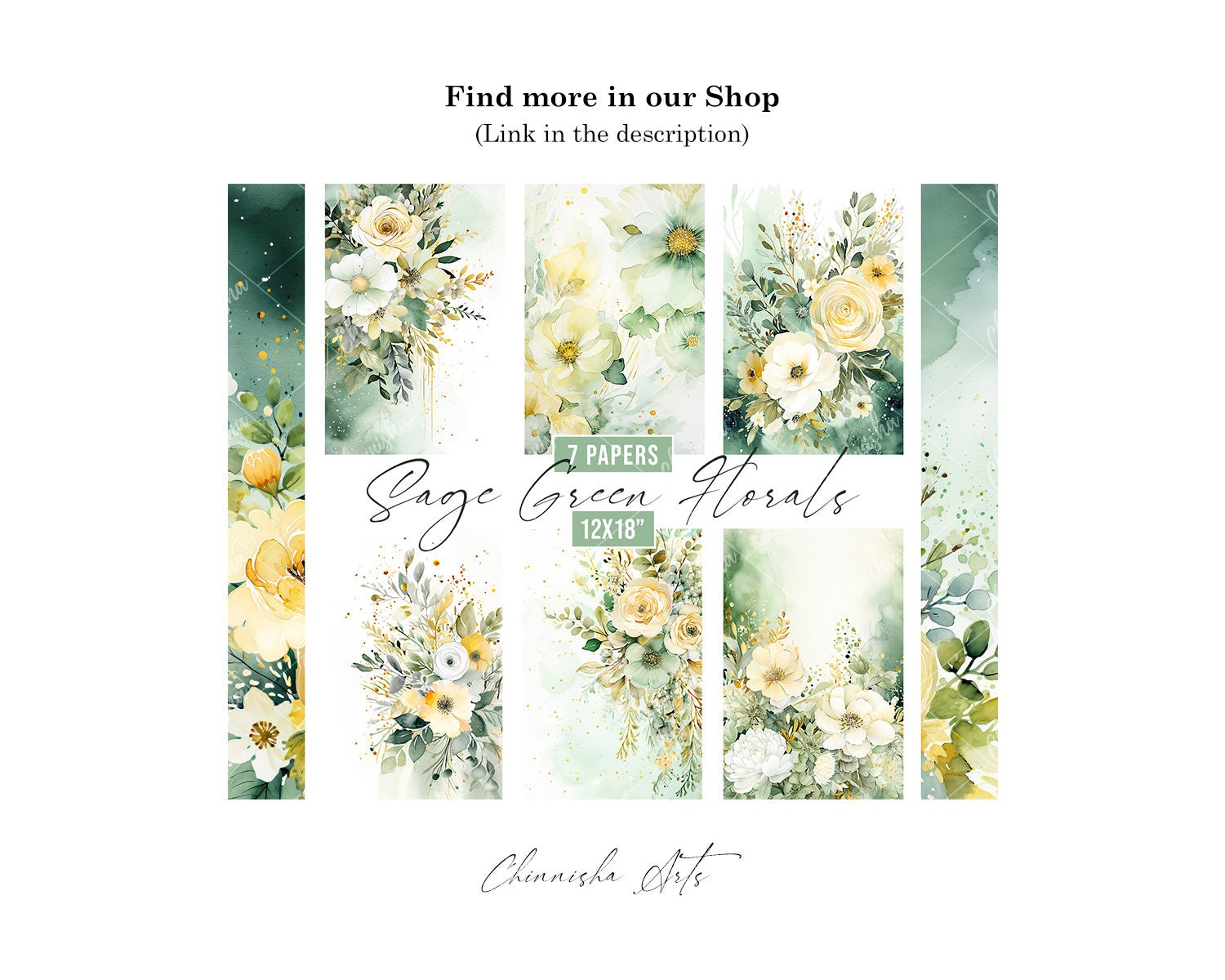 Watercolor Sage Green Digital Papers, Sage Green & Gold Background ...