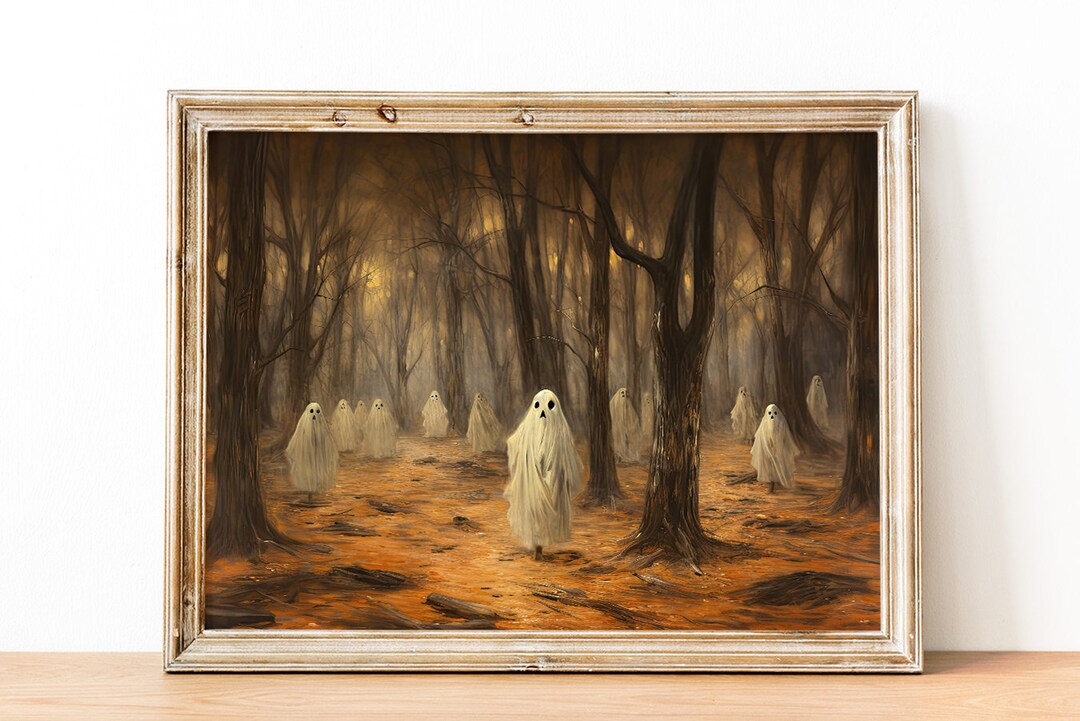 Printable Ghost Art Print, Halloween Digital Print, Ghosts in Forest ...
