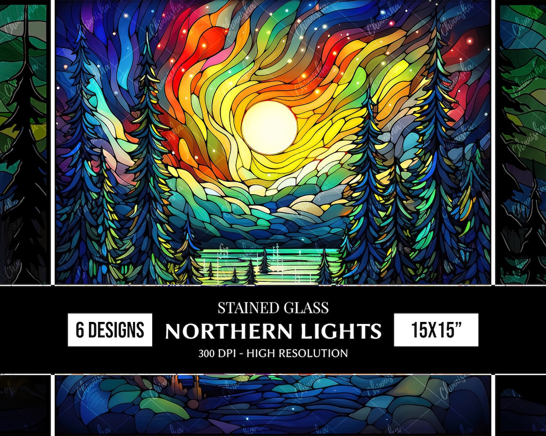 Stained Glass Northern Lights Digital Papers, Stained Glass Tumbler ...