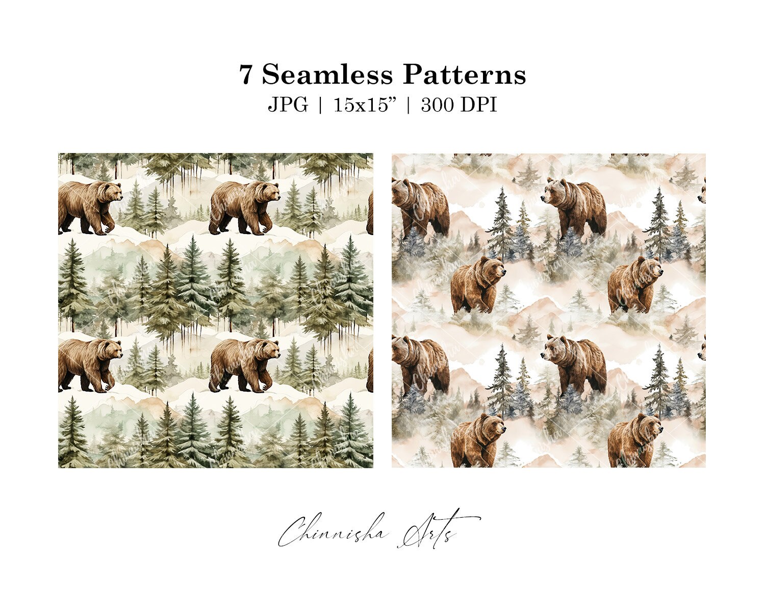 Watercolor Brown Bear Digital Paper Woodland Seamless - Etsy