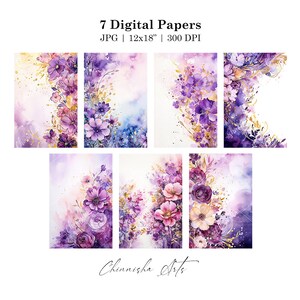 Watercolor Purple Floral Digital Paper, Abstract Purple Flower ...