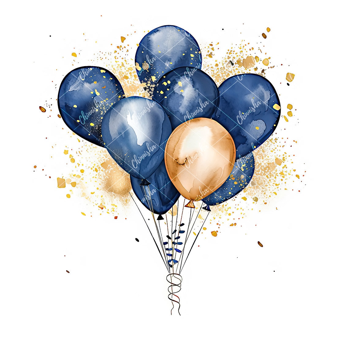 Watercolor Balloons Clipart 8 Jpgs Commercial Use Dark Blue - Etsy