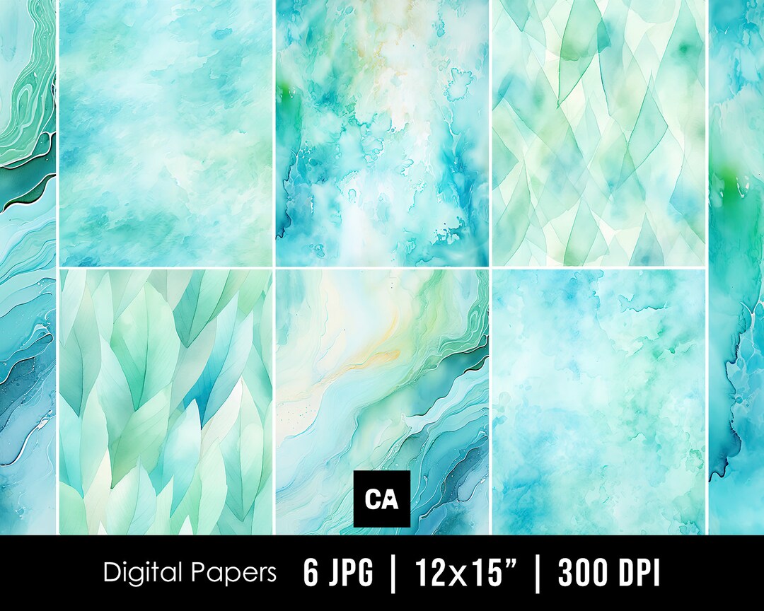 Teal Watercolor Digital Papers, Turquoise Backgrounds, Printable ...