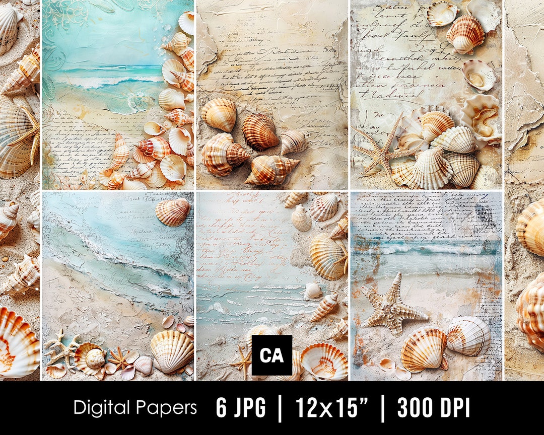 Rustic Seashells Junk Journal Pages, Vintage Digital Papers, Seaside ...