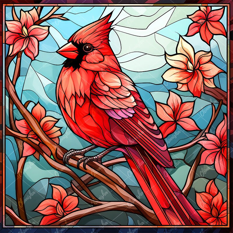7 Stained Glass Red Cardinal Digital Papers Tumbler Wrap - Etsy