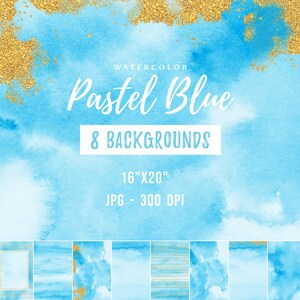 Gold & Pastel Blue Watercolor Background Digital Free | Etsy India