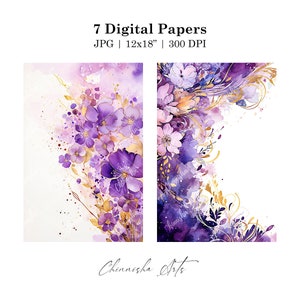 Watercolor Purple Floral Digital Paper, Abstract Purple Flower ...