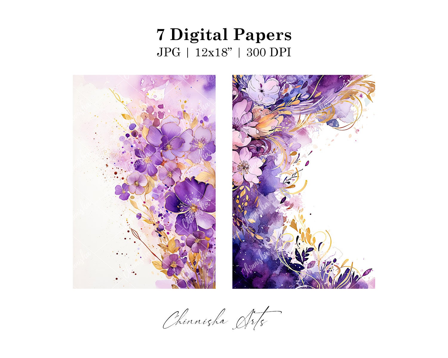 Watercolor Purple Floral Digital Paper, Abstract Purple Flower ...