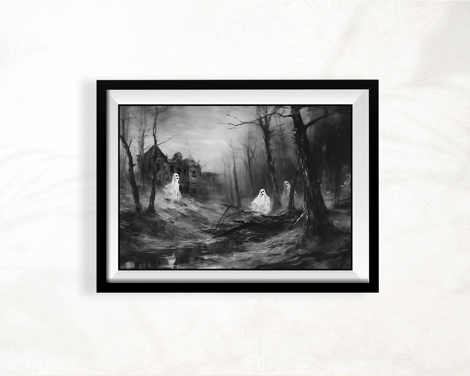 Printable Ghost Wall Art Black and White Ghost Painting - Etsy