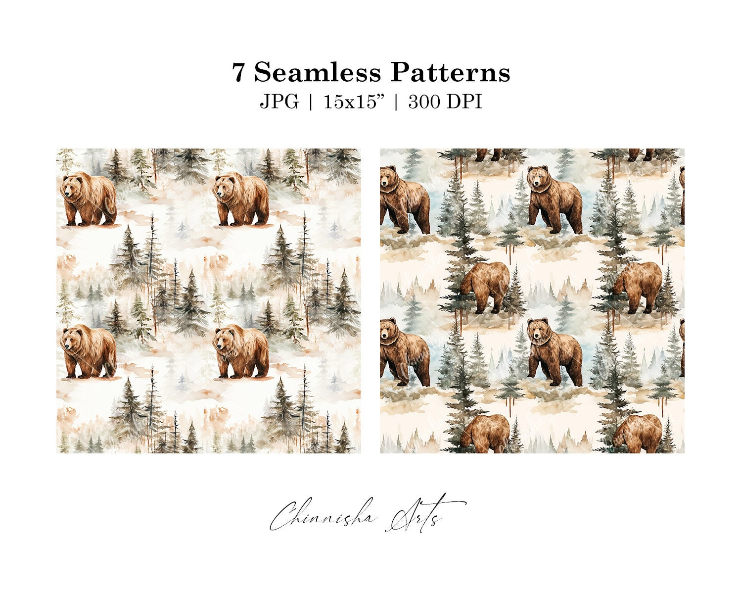Watercolor Brown Bear Digital Paper Woodland Seamless - Etsy
