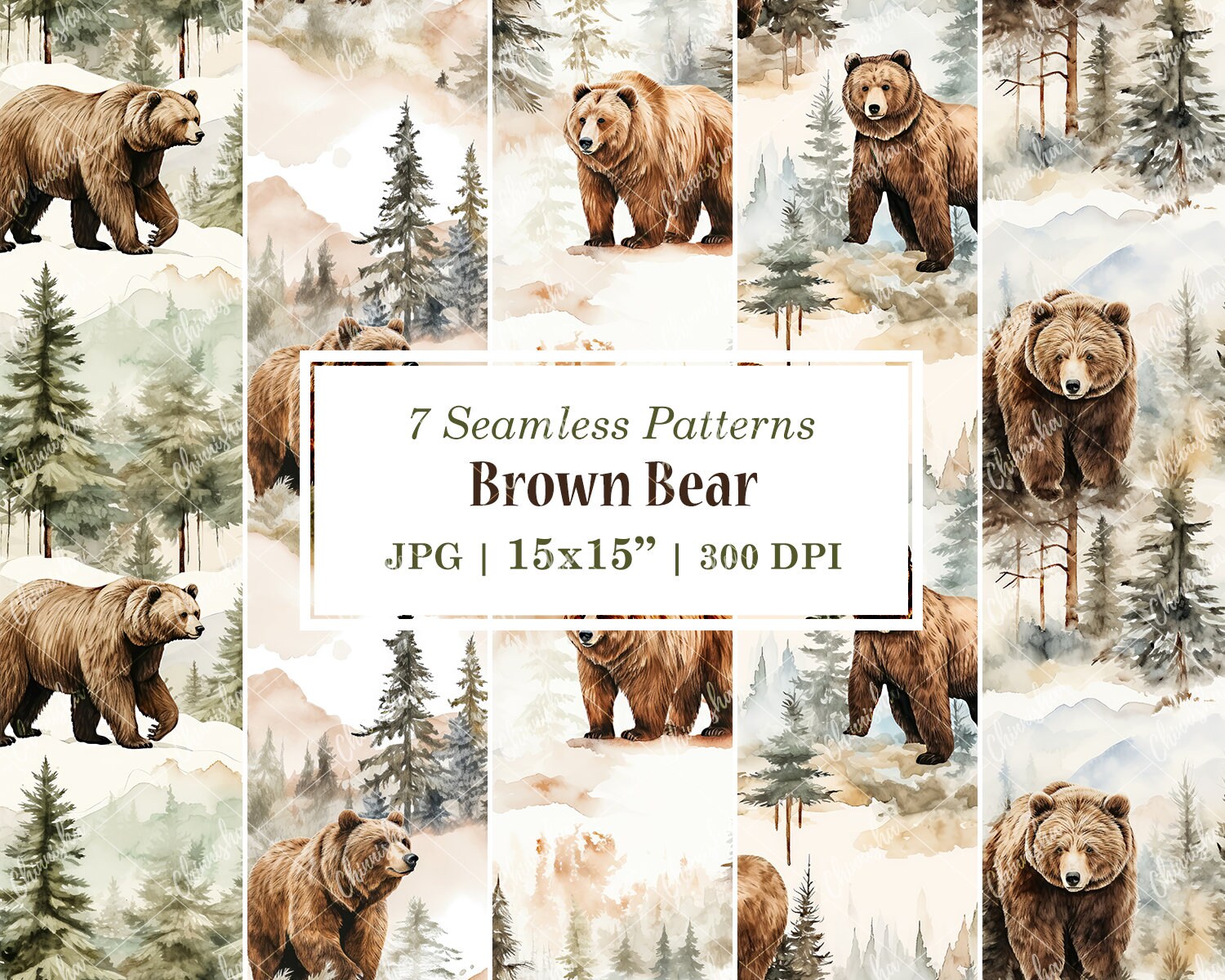 Watercolor Brown Bear Digital Paper Woodland Seamless - Etsy