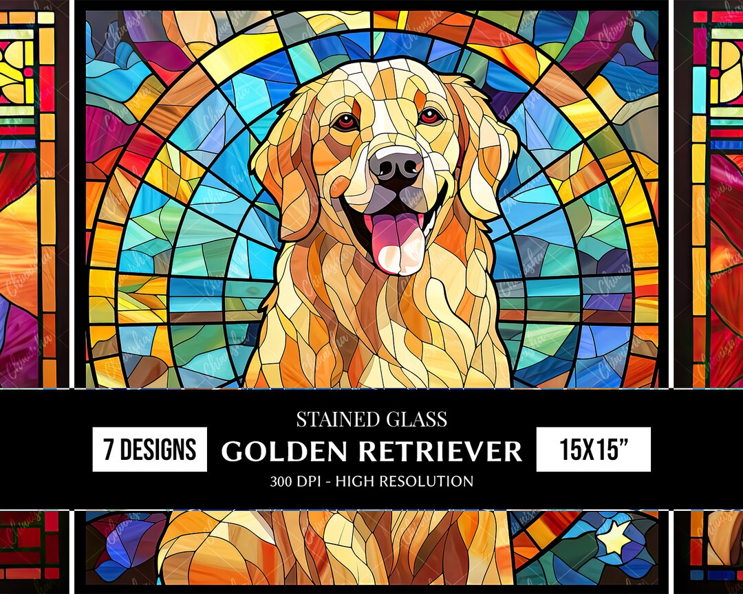 Stained Glass Golden Retriever Digital Papers Dog Stained - Etsy