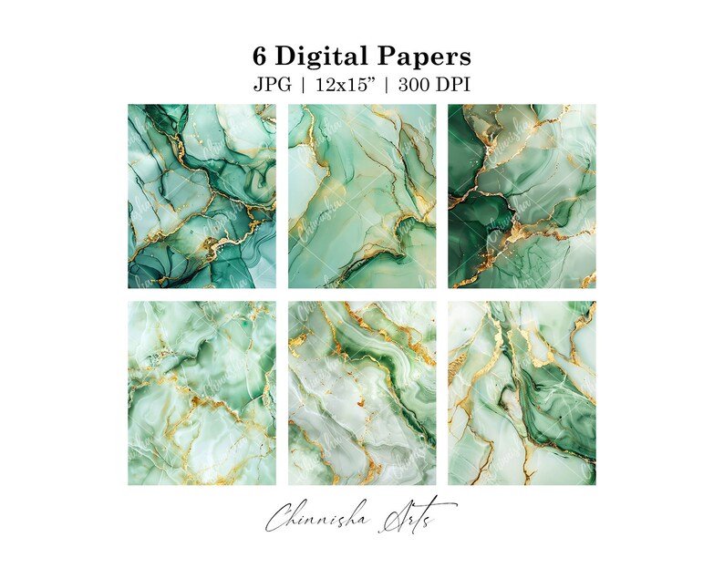 Sage Green Marble Digital Paper, Alcohol Ink Background, Printable ...