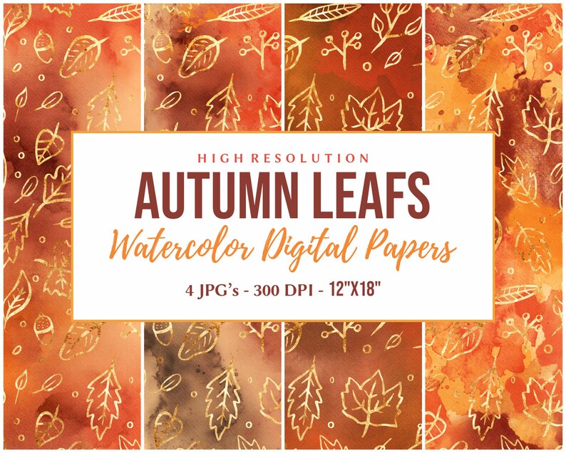 Watercolor Autumn Leaves Digital Paper Pack Free Commercial - Etsy