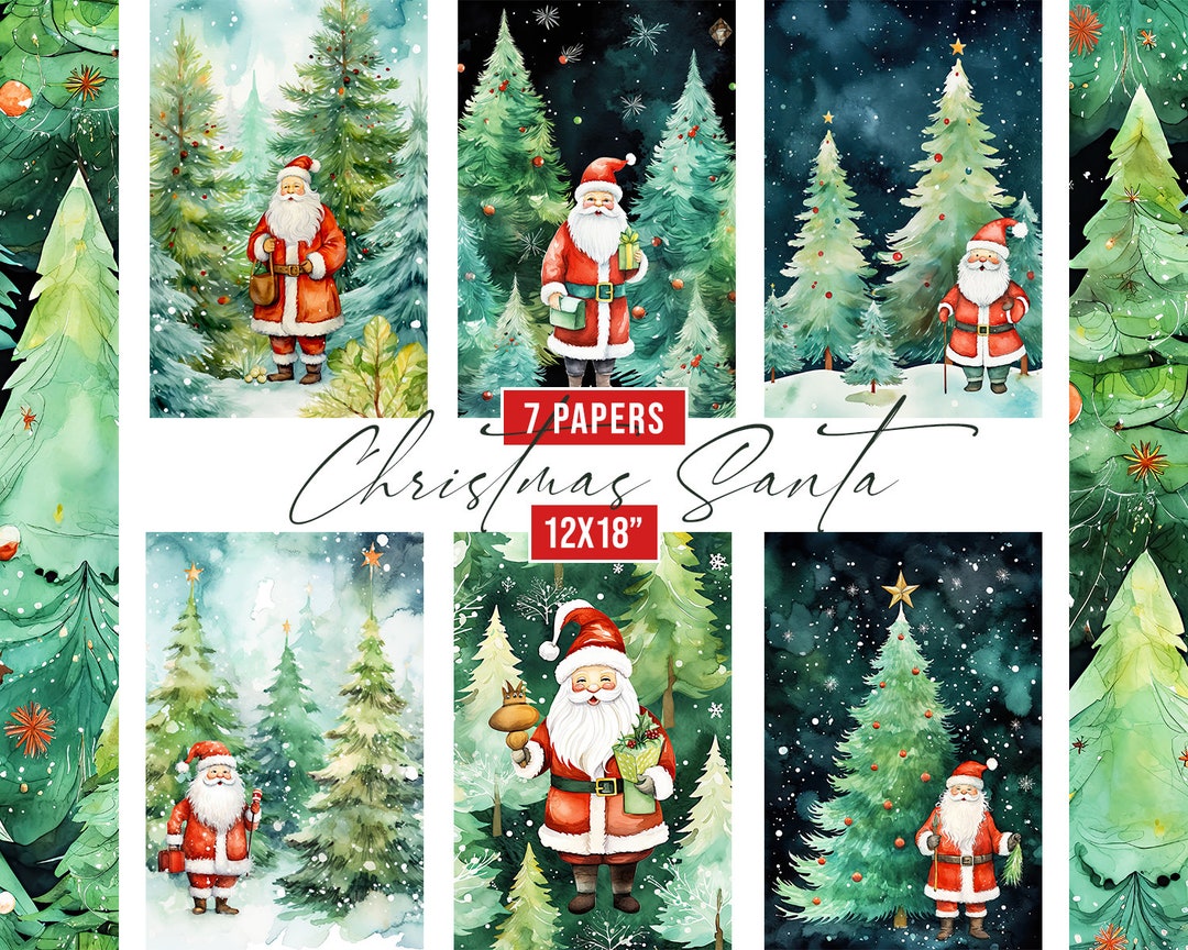 Watercolor Christmas Santa Claus Digital Papers Christmas - Etsy