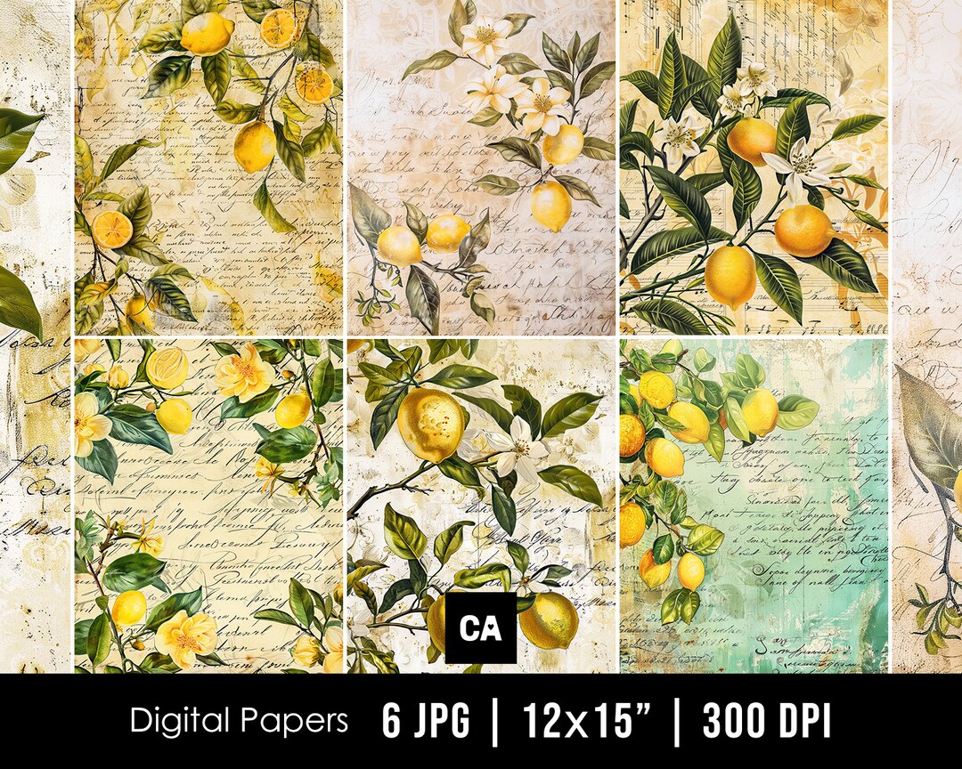 Rustic Lemon Junk Journal Pages, Vintage Digital Papers, Digital ...