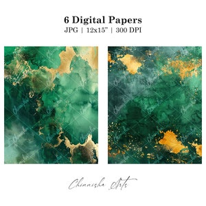 Emerald Green Watercolor Digital Papers, Green Gold Backgrounds ...