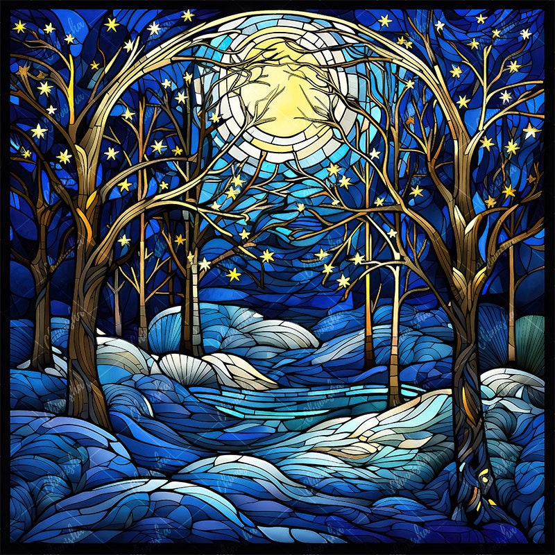 Stained Glass Winter Night Digital Papers Winter Stained - Etsy