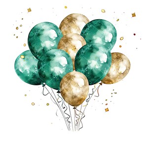 Watercolor Green Balloons Clipart, 8 Jpgs, Commercial Use, Emerald and ...
