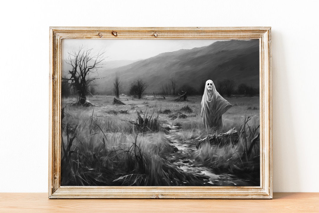 Printable Ghost Wall Art, Ghost Painting, Farmhouse Decor, Halloween ...