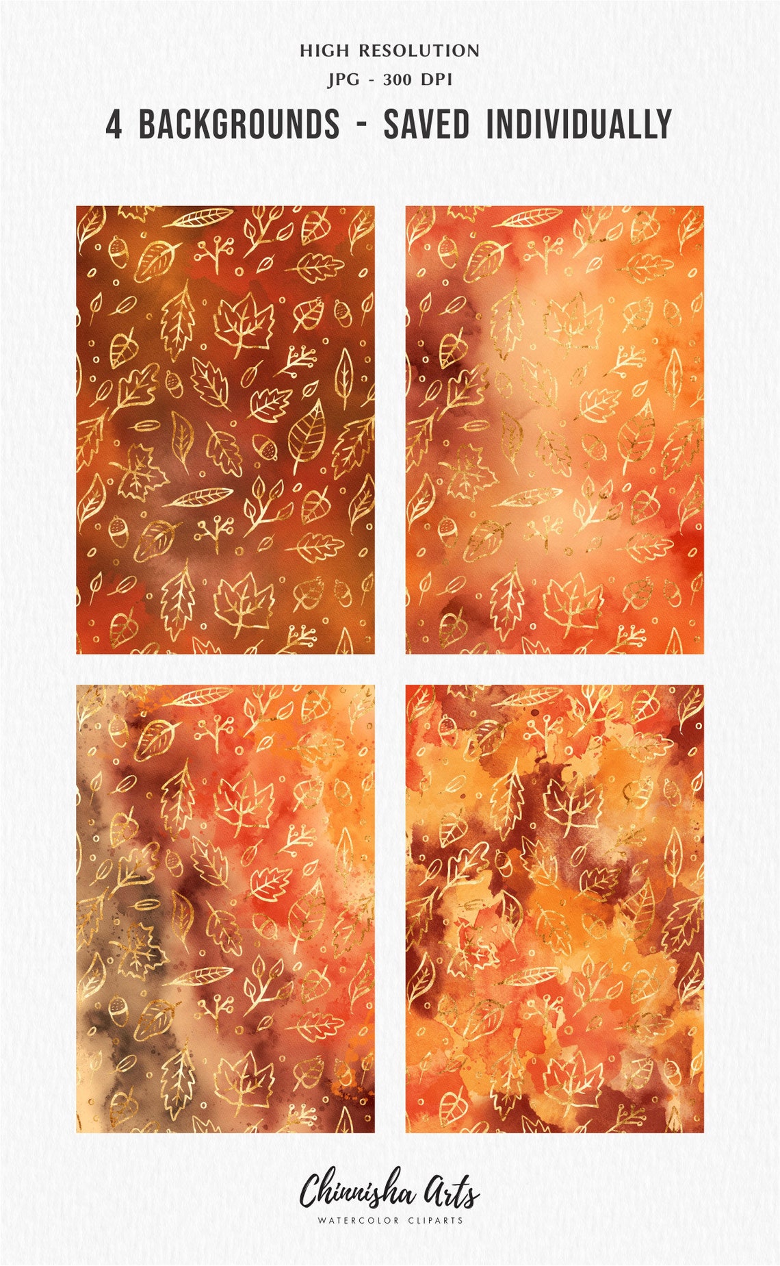 Watercolor Autumn Leaves Digital Paper Pack Free Commercial | Etsy