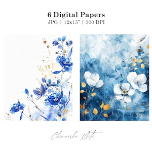 Blue Floral Digital Paper, Watercolor Floral Background, Blue Printable ...