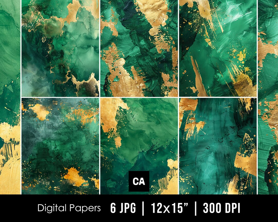 Emerald Green Watercolor Digital Papers, Green Gold Backgrounds ...