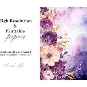 Watercolor Purple Floral Digital Paper, Abstract Purple Flower ...