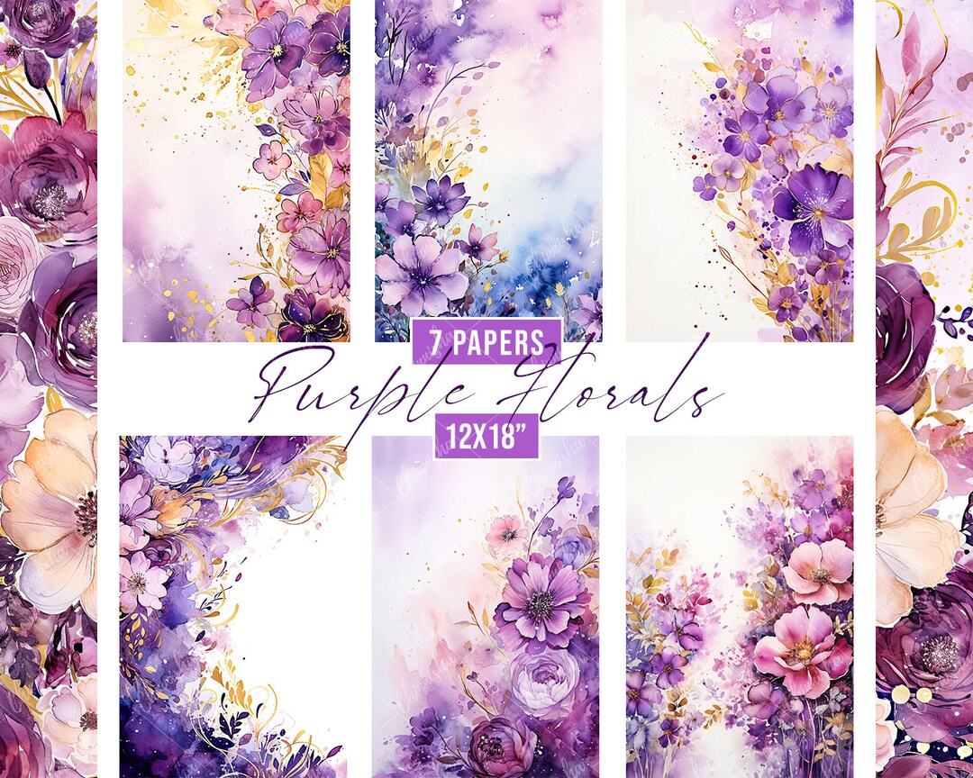 Watercolor Purple Floral Digital Paper, Abstract Purple Flower ...