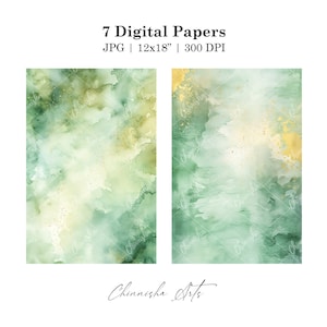 Watercolor Sage Green Digital Papers, Sage Green & Gold Background ...