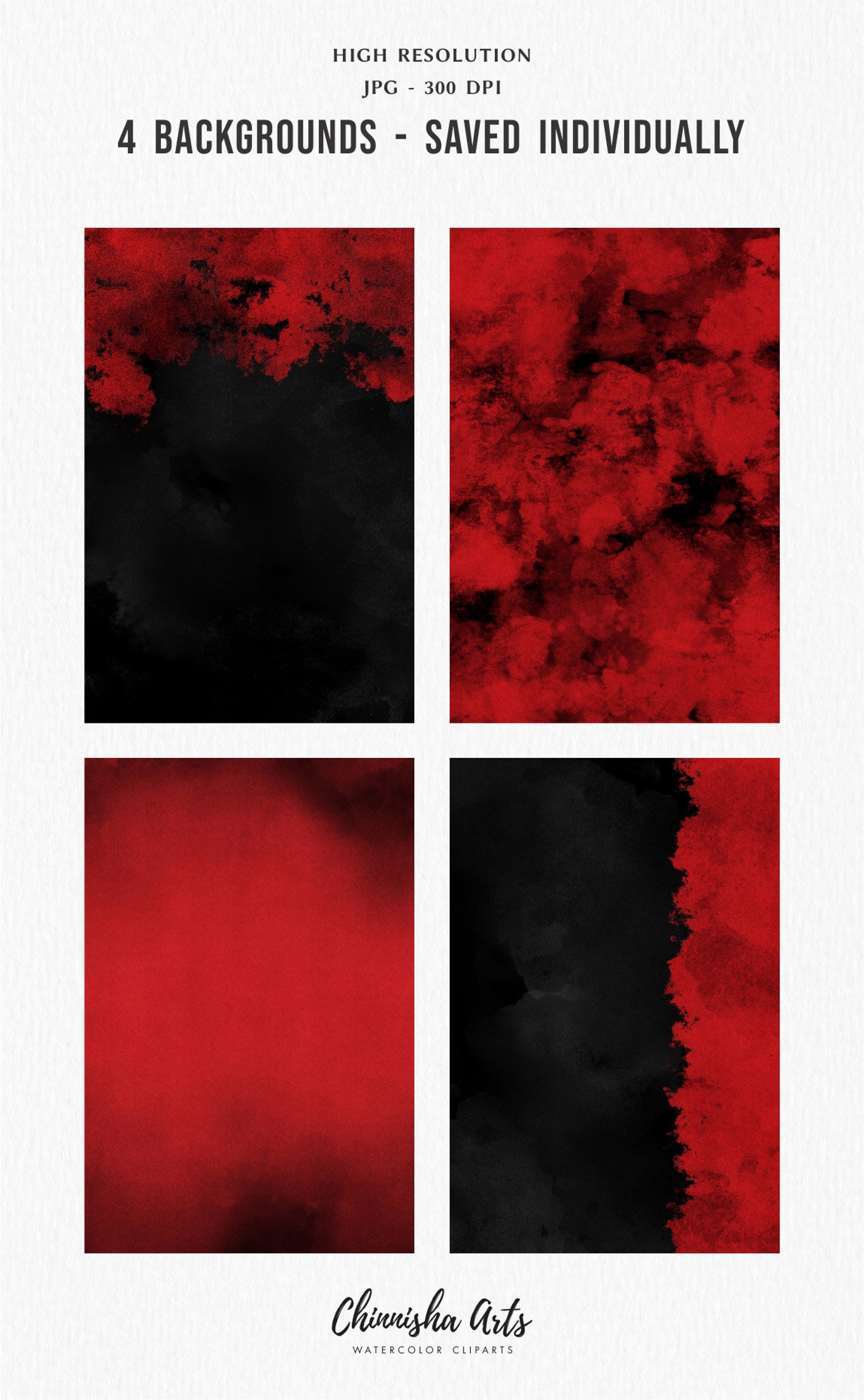 Watercolor Black and Red Digital Papers, Abstract Digital Backgrounds ...