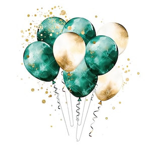 Watercolor Green Balloons Clipart, 8 Jpgs, Commercial Use, Emerald and ...