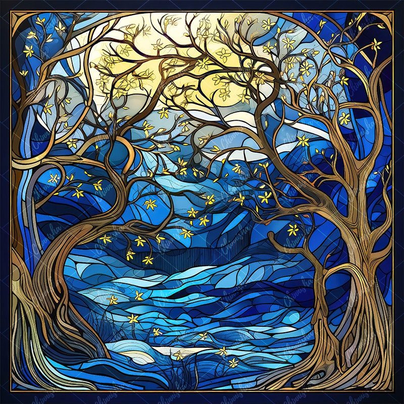 Stained Glass Winter Night Digital Papers Winter Stained - Etsy