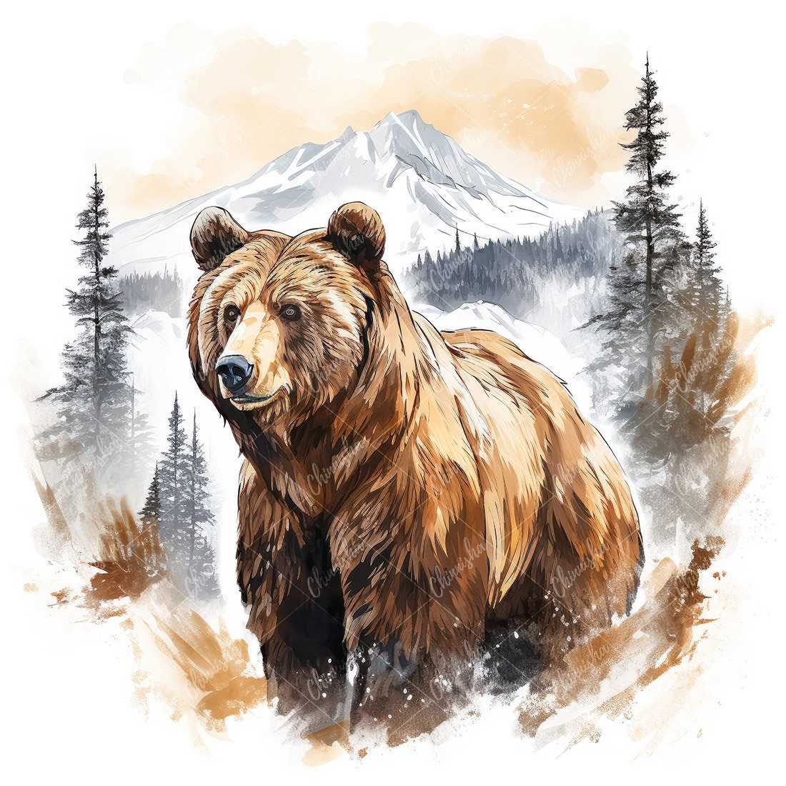 Watercolor Brown Bear Clipart 8 Jpgs Commercial Use Wild - Etsy