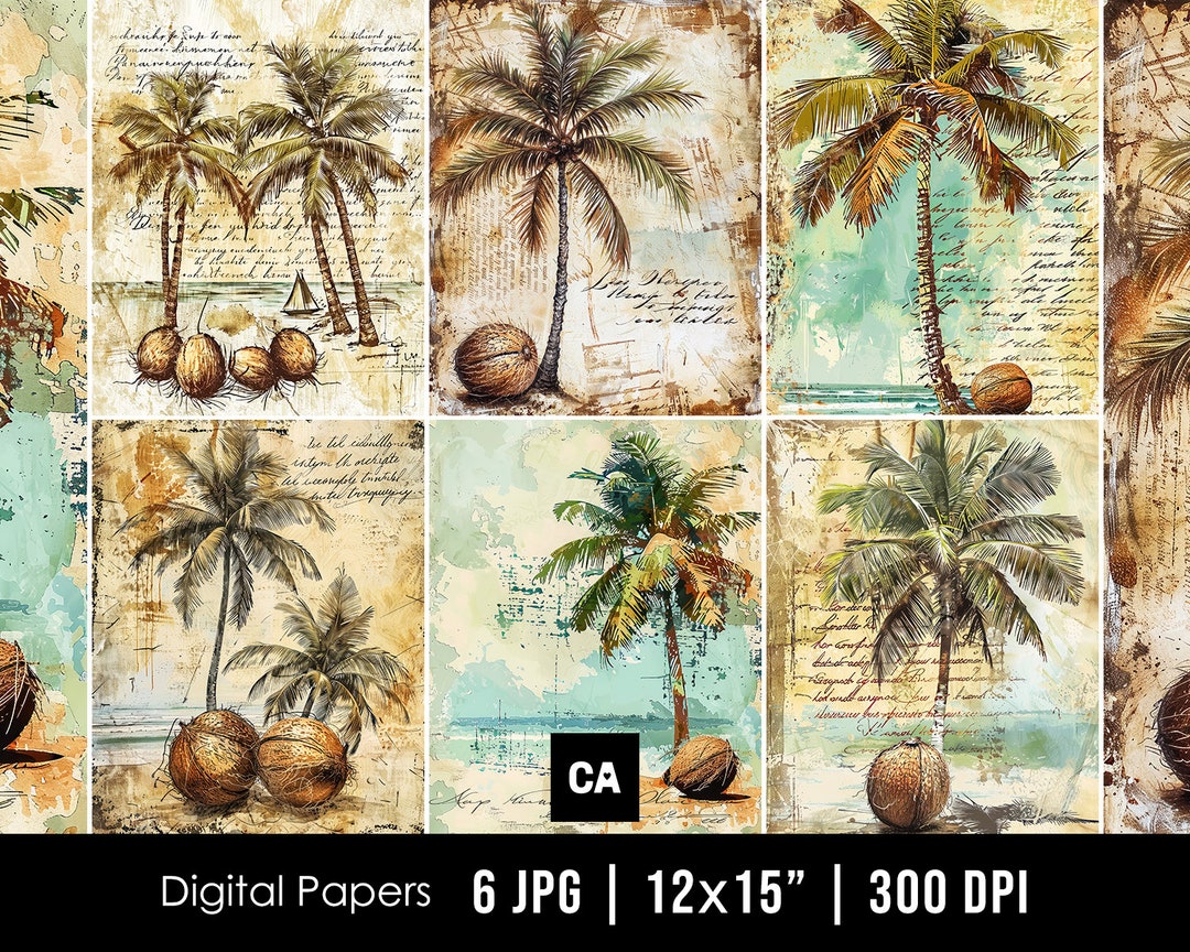 Rustic Palm Tree Junk Journal Pages, Vintage Digital Papers, Digital ...