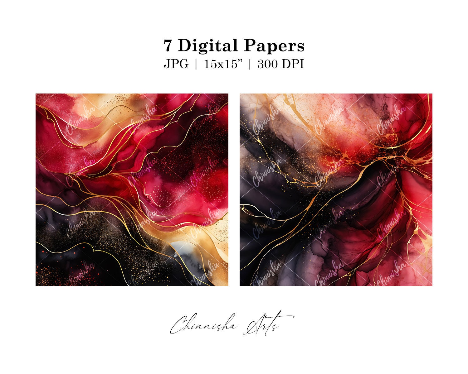 Watercolor Black & Red Digital Paper, Abstract Red and Black ...