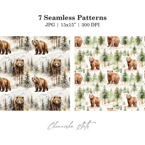 Watercolor Brown Bear Digital Paper Woodland Seamless - Etsy