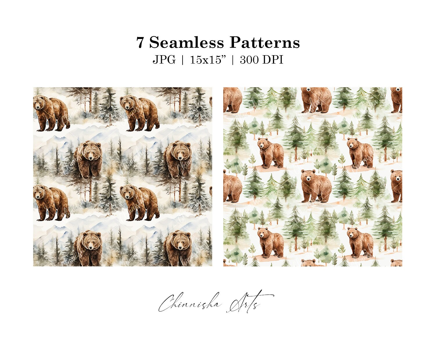 Watercolor Brown Bear Digital Paper Woodland Seamless - Etsy