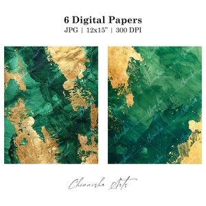 Emerald Green Watercolor Digital Papers, Green Gold Backgrounds ...
