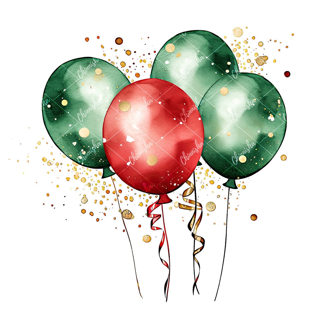 Watercolor Red and Green Balloons Clipart 8 Jpgs Commercial - Etsy
