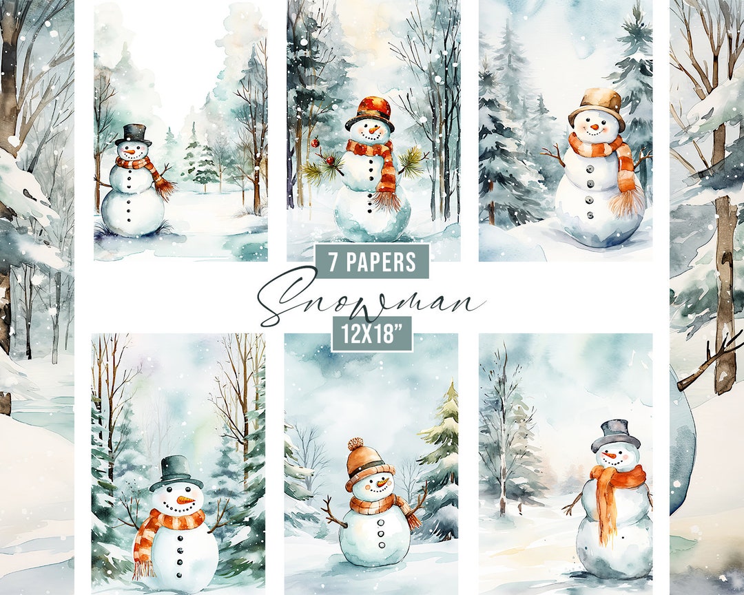 Watercolor Snowman Digital Papers, Winter Backgrounds, Snowman Clipart ...