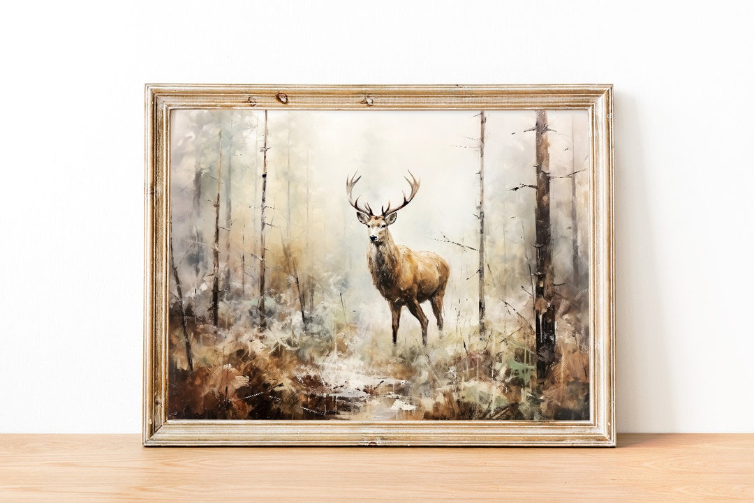 Reindeer Print, Printable Wall Art Reindeer, Vintage Reindeer Art Print ...