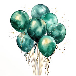 Watercolor Green Balloons Clipart, 8 Jpgs, Commercial Use, Emerald and ...