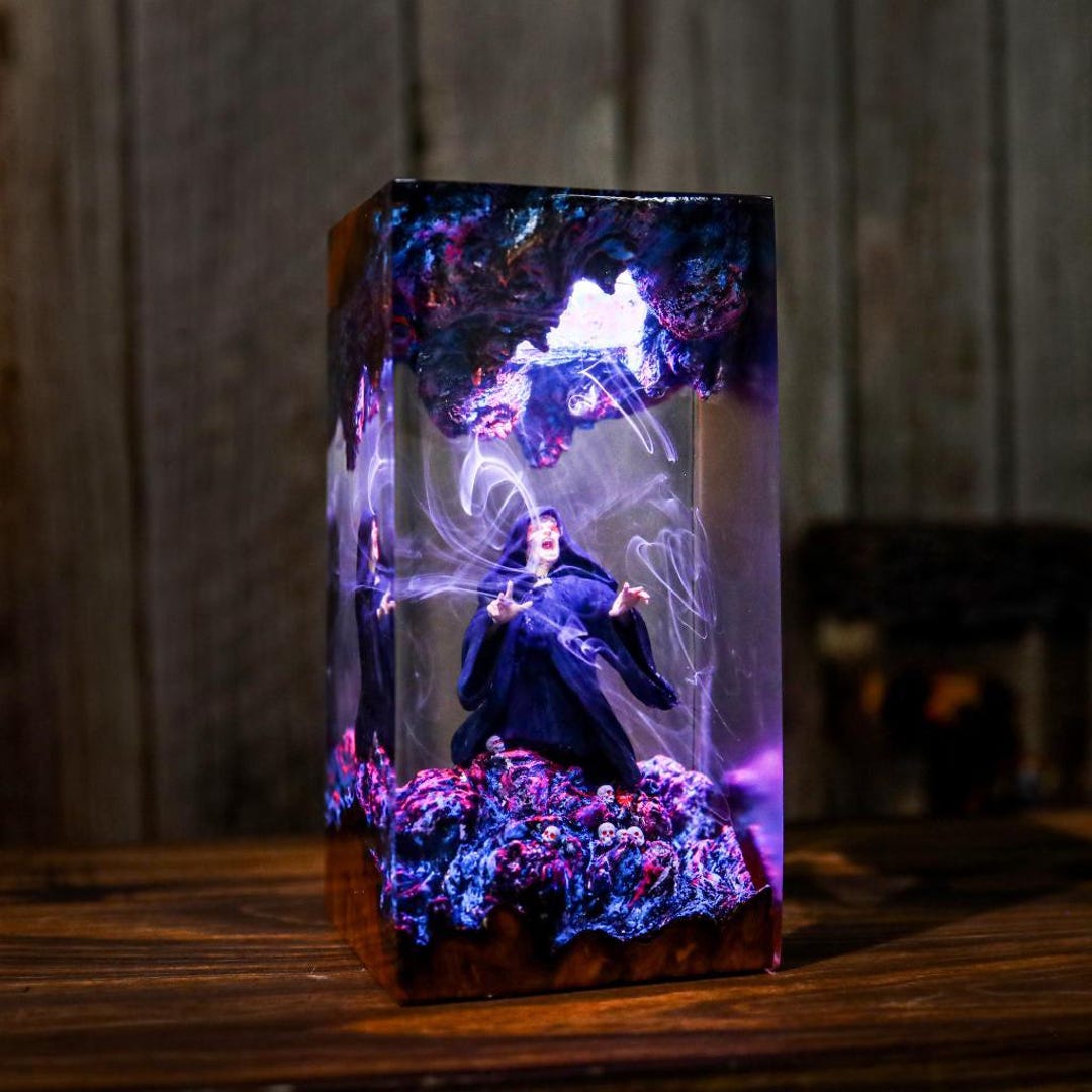 Wizard Casting a Spell Night Lamp, Fantasy Resin Art Desk Lamp, Unique ...